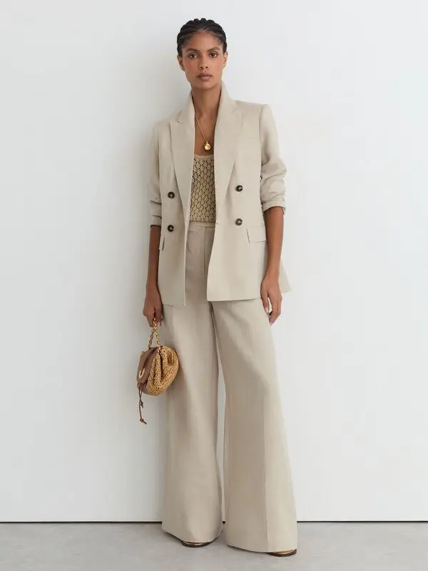 REISS Kit Linen Double-breasted Suit Blazer
