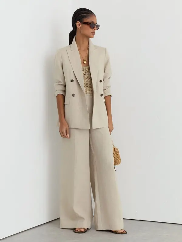 REISS Kit Linen Double-breasted Suit Blazer
