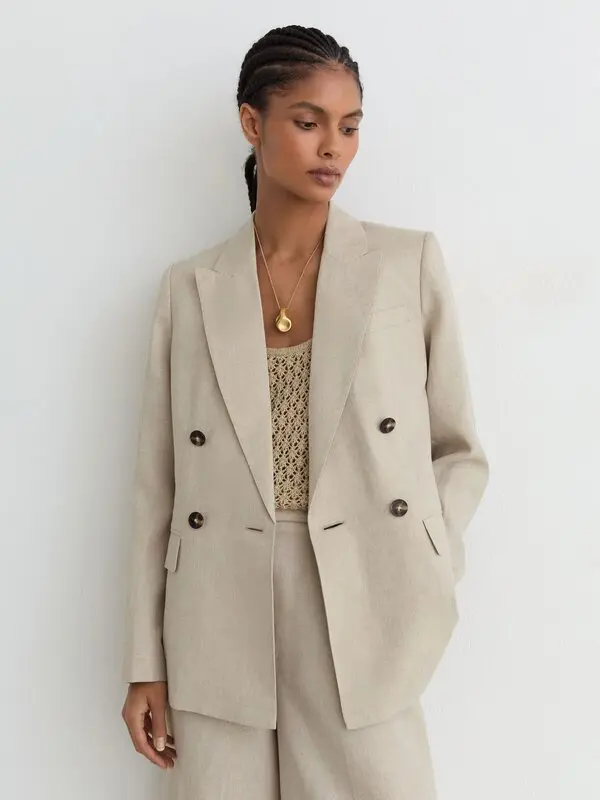 REISS Kit Linen Double-breasted Suit Blazer