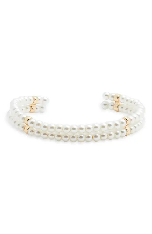 Nordstrom Faux Pearl Flexible Cuff Bracelet - White- Gold