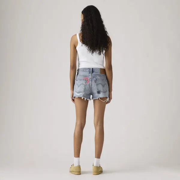 LEVI'S 501 Original Fit High-rise Distressed Patchwork Denim Shorts