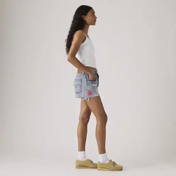 LEVI'S 501 Original Fit High-rise Distressed Patchwork Denim Shorts