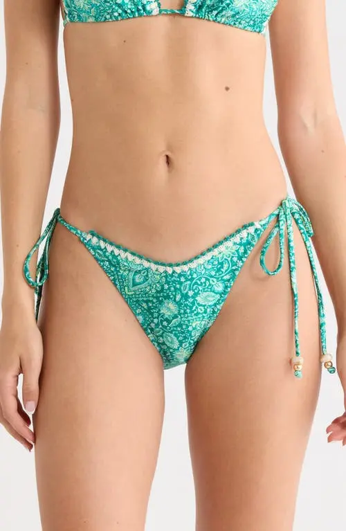 KULANI KINIS Crochet Trim Beaded Tie Bikini Bottoms - Emerald Aura