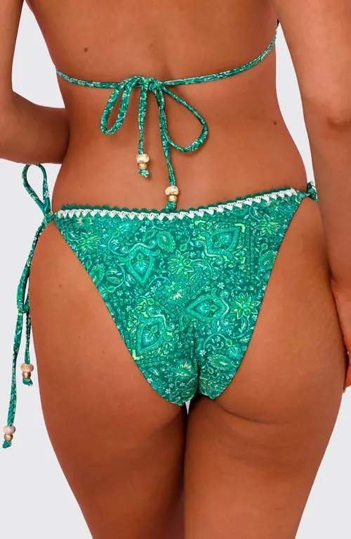 KULANI KINIS Crochet Trim Beaded Tie Bikini Bottoms - Emerald Aura