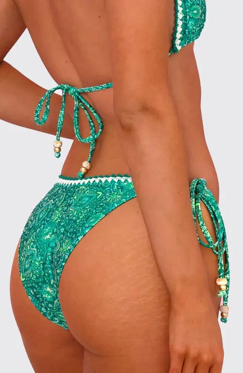 KULANI KINIS Crochet Trim Beaded Tie Bikini Bottoms - Emerald Aura