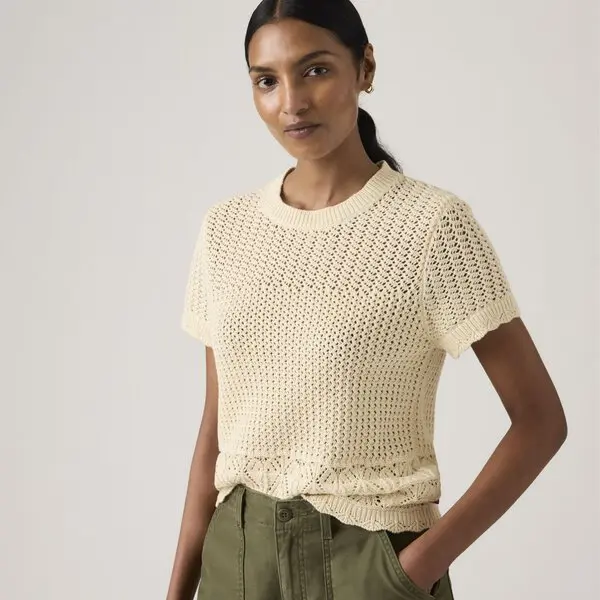 LEVI'S Isabelle Crochet Short Sleeve Sweater - Seedpearl
