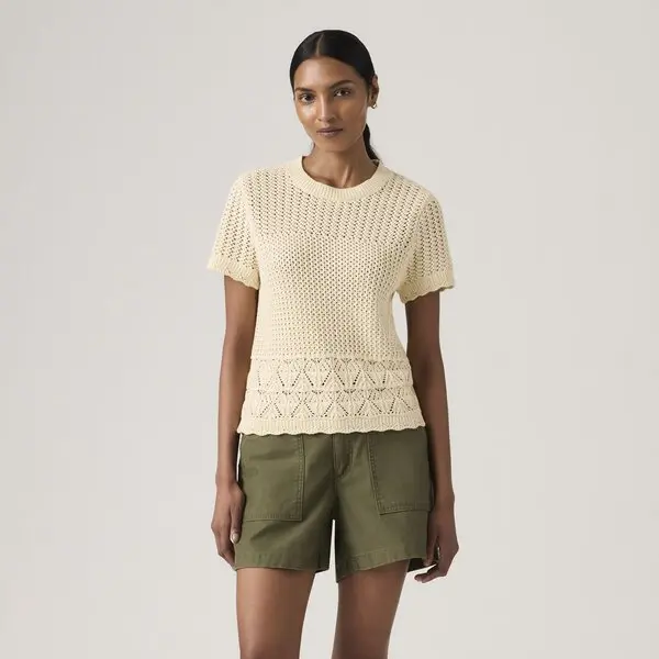 LEVI'S Isabelle Crochet Short Sleeve Sweater - Seedpearl