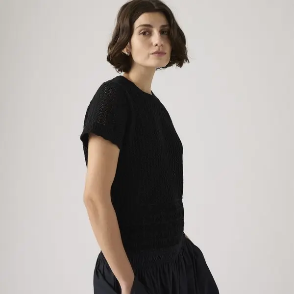 LEVI'S Isabelle Crochet Short Sleeve Sweater - Anthracite Night