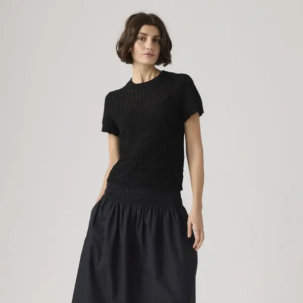 LEVI'S Isabelle Crochet Short Sleeve Sweater - Anthracite Night