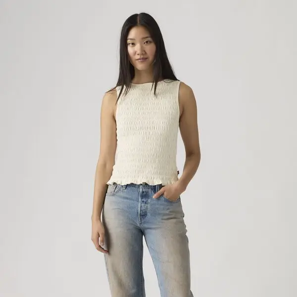 LEVI'S Bella Smocked Tank Top - Egret
