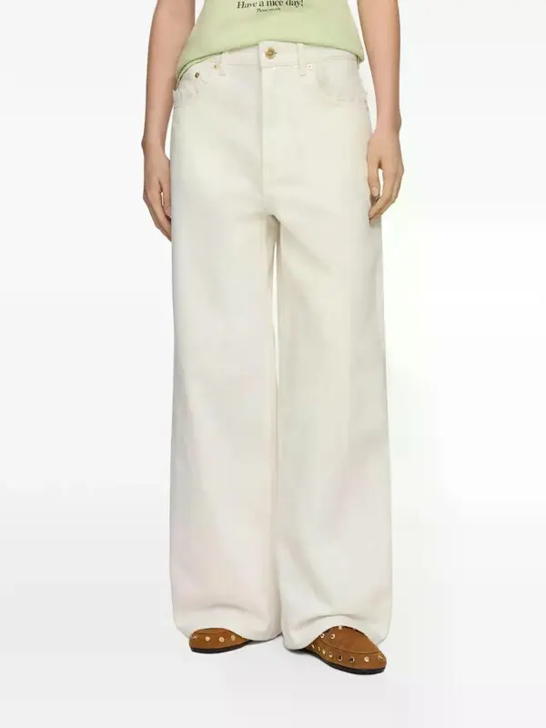 GANNI Lace-trim Straight-leg Jeans - Neutrals