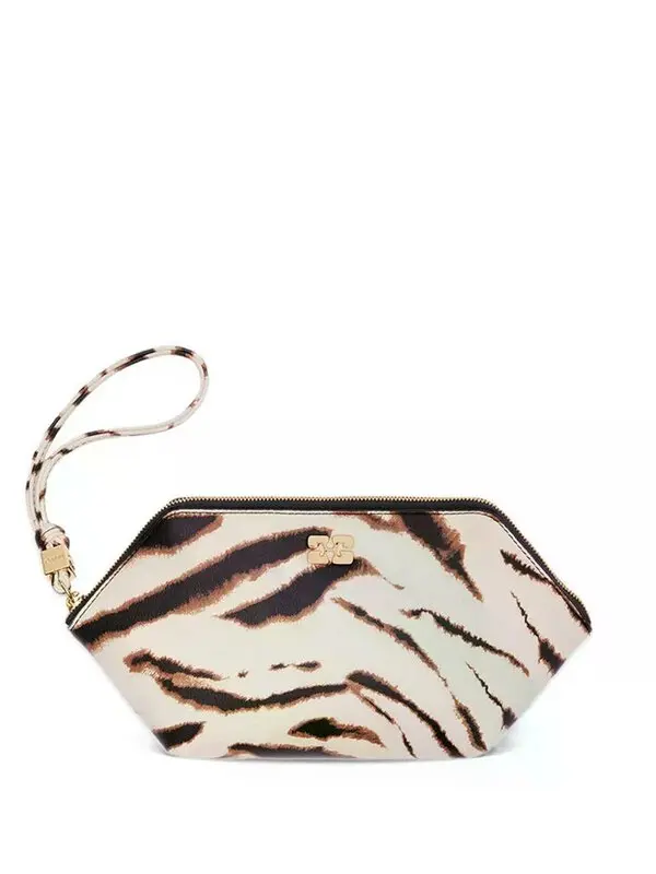 GANNI Bou Zebra-print Clutch Bag - Neutrals