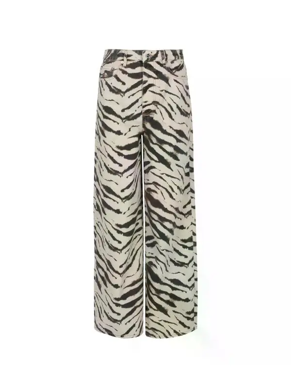 GANNI Zebra Wide Leg Jeans - Neutrals