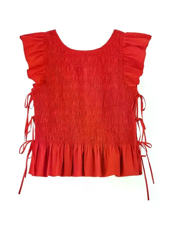 GANNI Smocked Ruffled Top