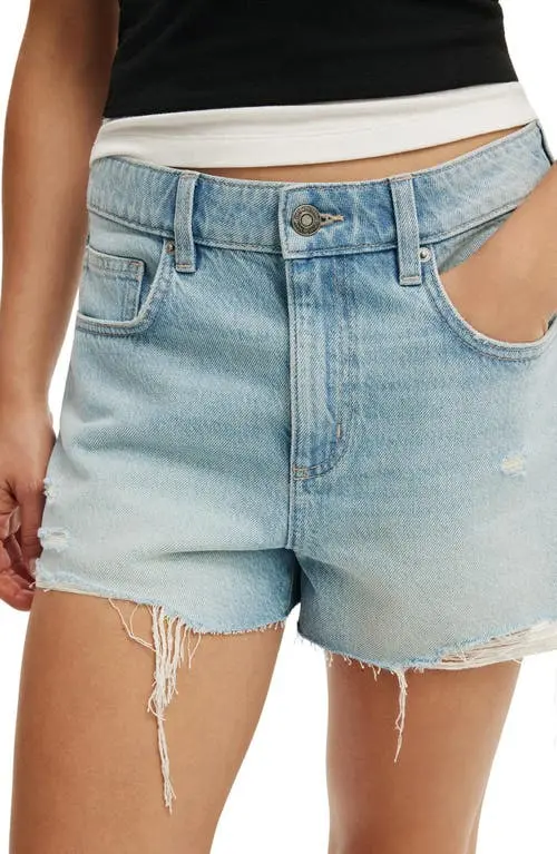 COTTON ON Mid Rise Denim Cutoff Shorts - Laurel Blue Rip