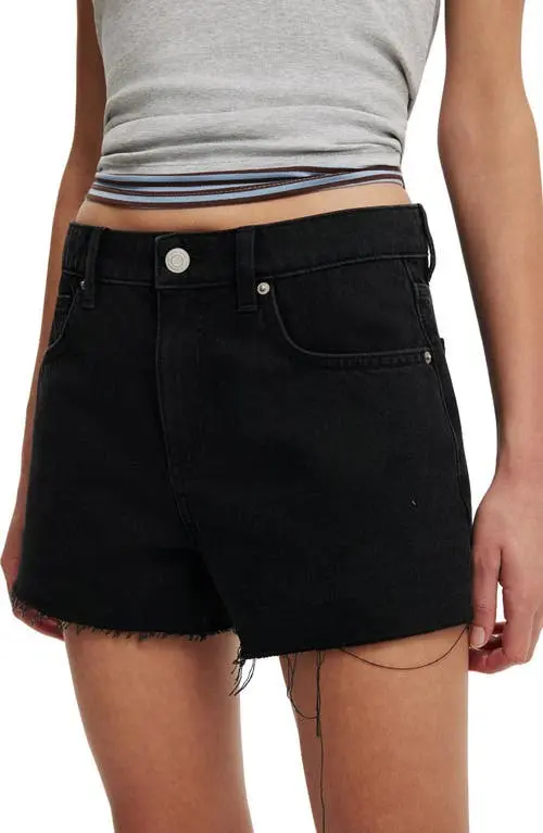 COTTON ON Mid-rise Denim Shorts With Raw Hems - Leo Black
