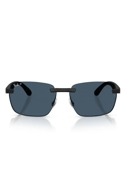Ray-ban Polarized Rimless Rectangle Sunglasses - Sand Black/polar Blue
