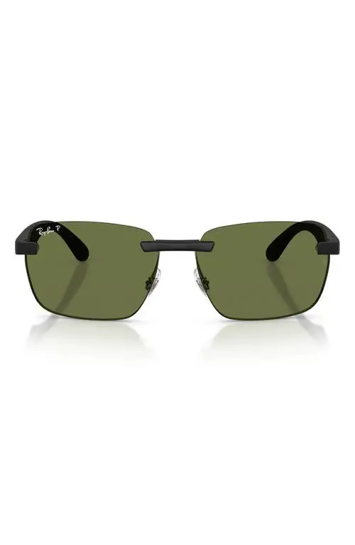 Ray-ban Polarized Rimless Rectangle Sunglasses - Sand Black/polar Green