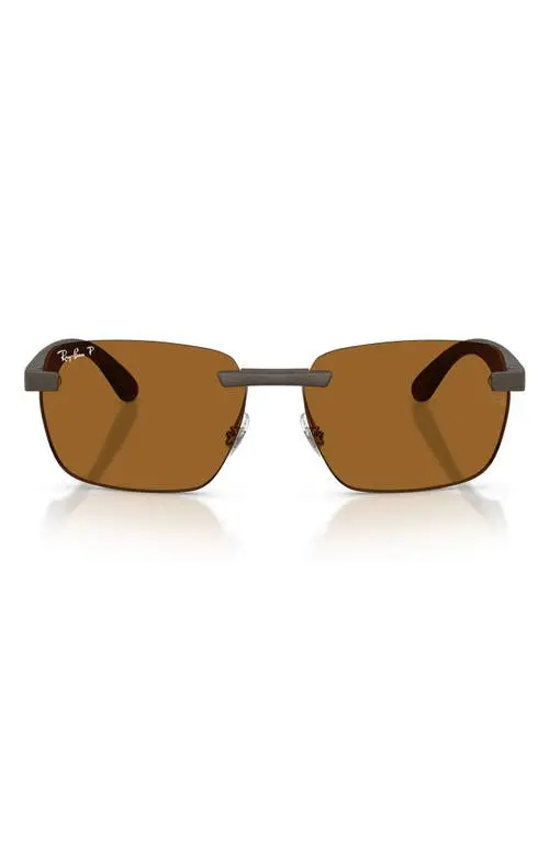 Ray-ban Polarized Rimless Rectangle Sunglasses - Sand Brown/polar Bronze