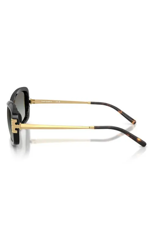 Tory Burch 56mm Rectangular Sunglasses - Black/grey Gradient