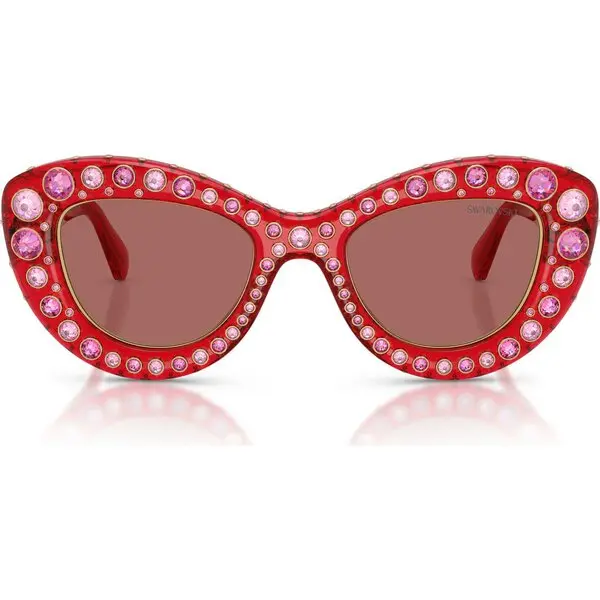 SWAROVSKI Embellished Cat Eye Sunglasses - Transparent Red/dark Violet