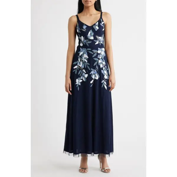 Pisarro Nights Sleeveless Embroidered Beaded Sequin Gown
