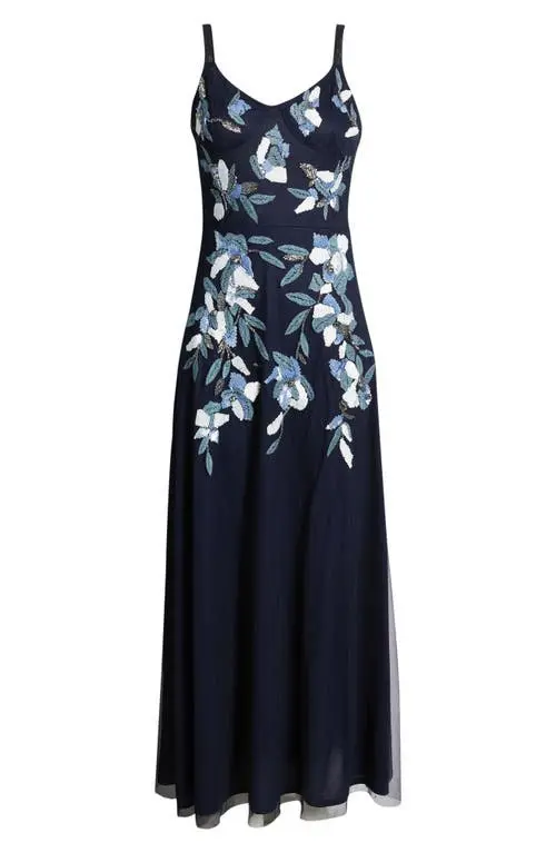 Pisarro Nights Sleeveless Embroidered Beaded Sequin Gown