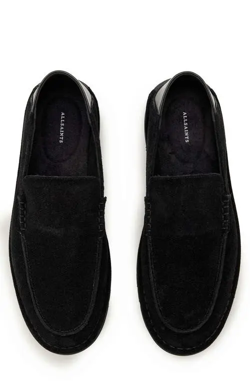 ALLSAINTS Suede Loafers With Polished Heel - Black