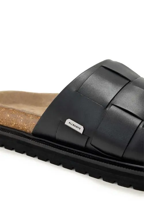 ALLSAINTS Woven Leather Slide Sandals - Black