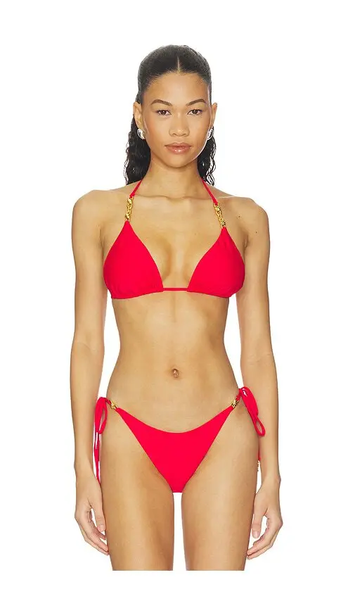 Luli Fama High Tide Knot Link Triangle Top - Red