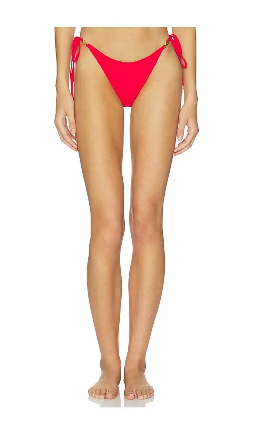 Luli Fama High Tide Knot Seamless Ruched Back Brazilian Bikini Bottom - Red