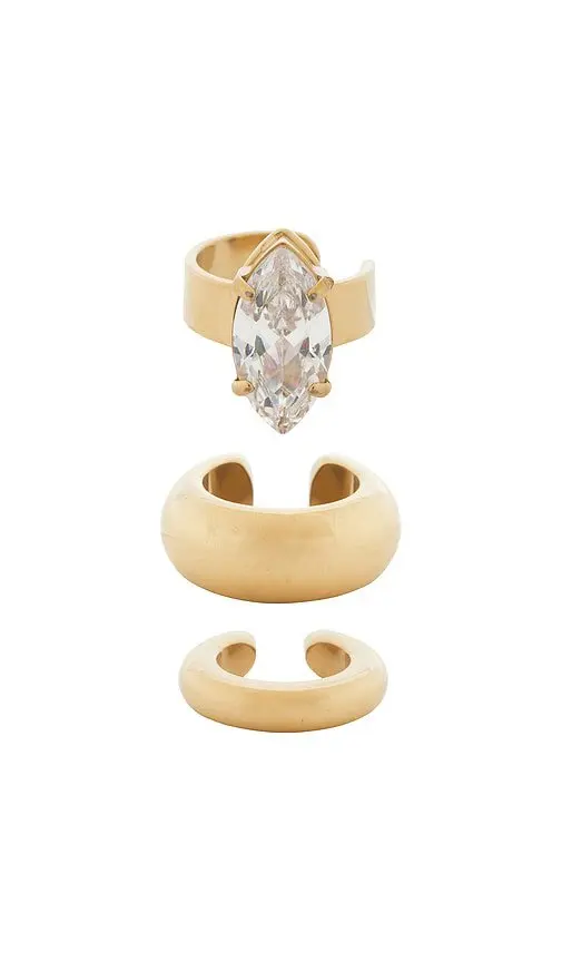 EPIFENE Earcuff Set Of 3 In Metallic Gold - Gold & Crystal