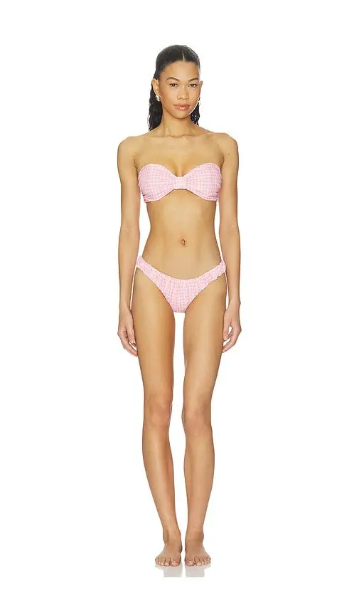 Caroline Constas Dorit Ruched Bikini Bottom - Pink Gingham