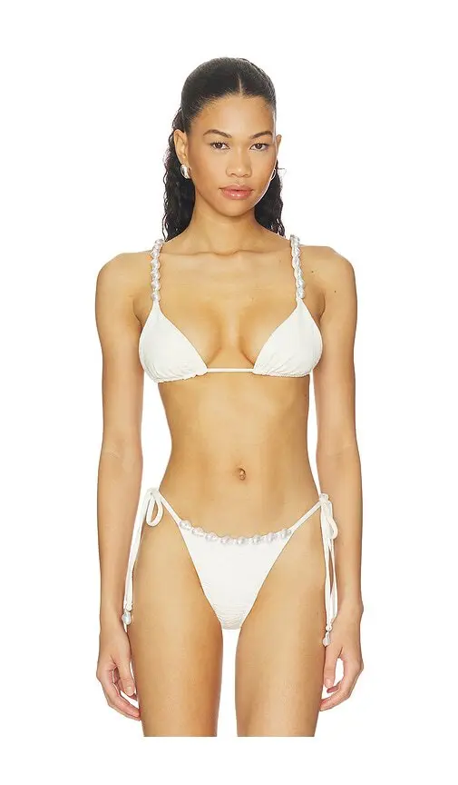 LA PORTE Embellished Bikini Top - Cloud Dancer