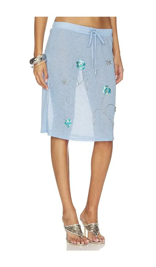 SIEDRES Floral Sequin Embroidered Midi Skirt