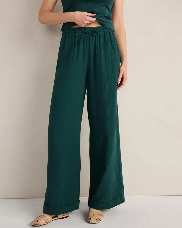 HAVEN WELL WITHIN Organic Cotton Gauze Wide Leg Pants
