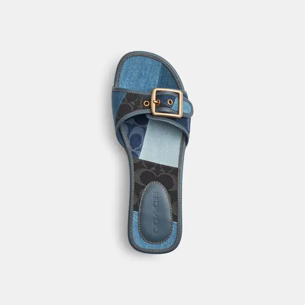 COACH Margot Wooden Platform Sandal With Signature Denim Patchwork