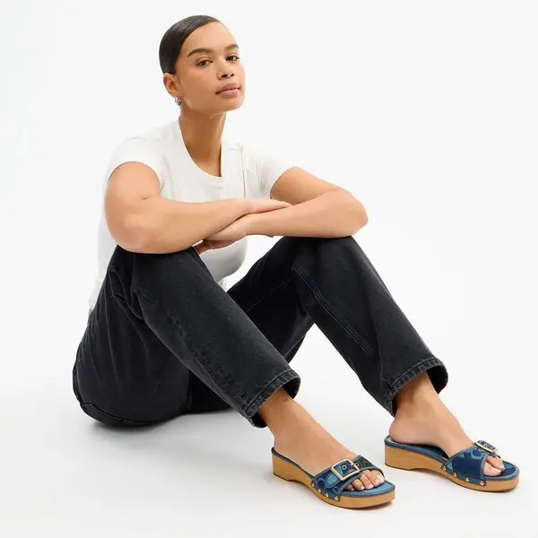 COACH Margot Wooden Platform Sandal With Signature Denim Patchwork