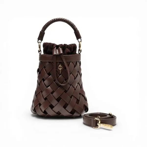 OTRERA Olina Woven Leather Bucket Bag With Top Handle - Brown