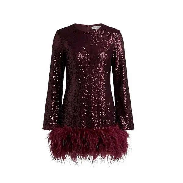 GLAM ON YOU Tansy Sequin Feather Trim Dress