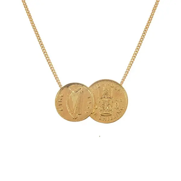 KATIE MULLALLY Irish & Scottish Double Coin Pendant With Plated Chain - Gold