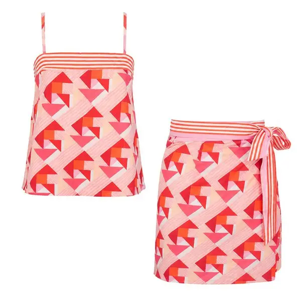 Loveist Store Camisole And Wrap Skirt Set - Orange/red