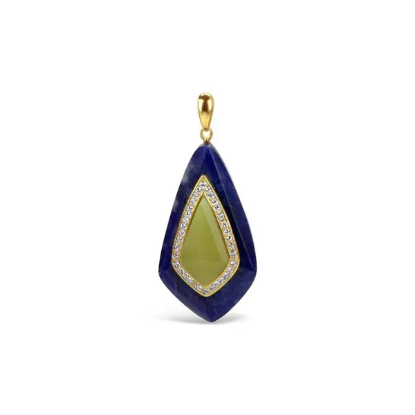 BELLUS DOMINA Sodalite & Jade Pendant With Cubic Zirconia - Blue/gold/yellow