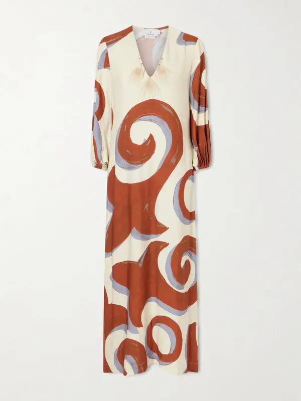 Themis Z Kyra Feather-trimmed Printed Maxi Dress - Multi