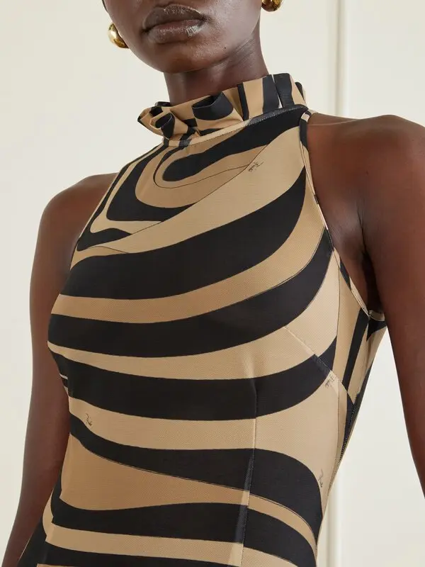 Emilio Pucci Pleated Printed Mesh Mini Dress - Neutrals