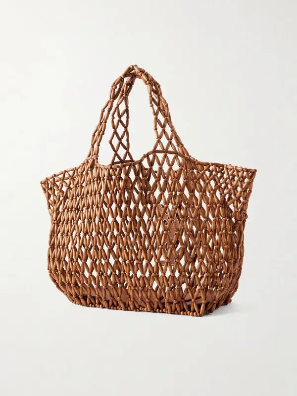 Saint Laurent Icare Beaded Wood Tote - Brown