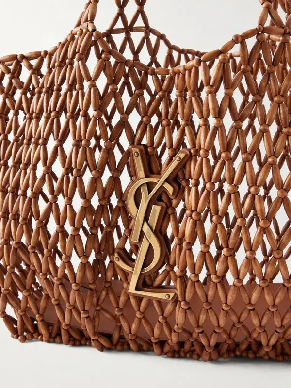 Saint Laurent Icare Beaded Wood Tote - Brown