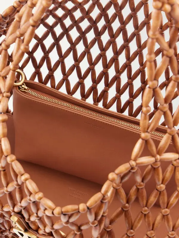 Saint Laurent Icare Beaded Wood Tote - Brown