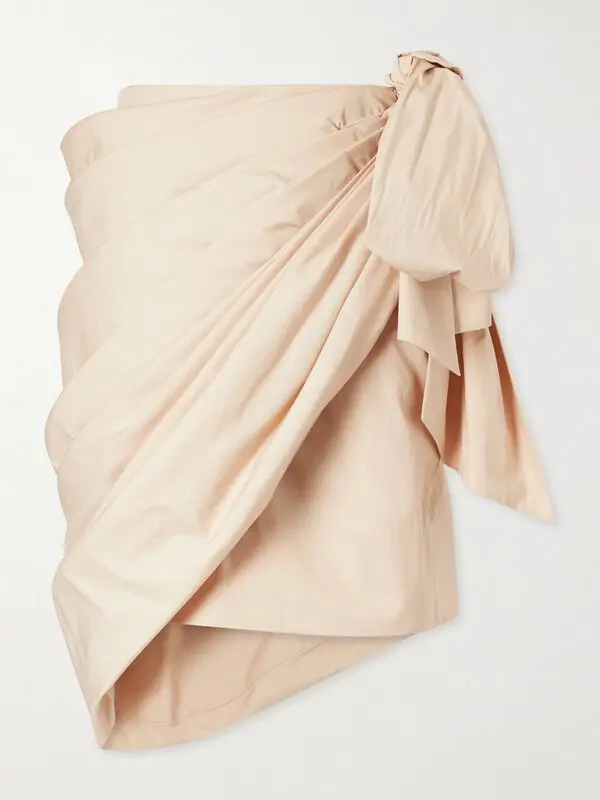Chloé Bow-embellished Draped Cotton Midi Skirt - Neutrals