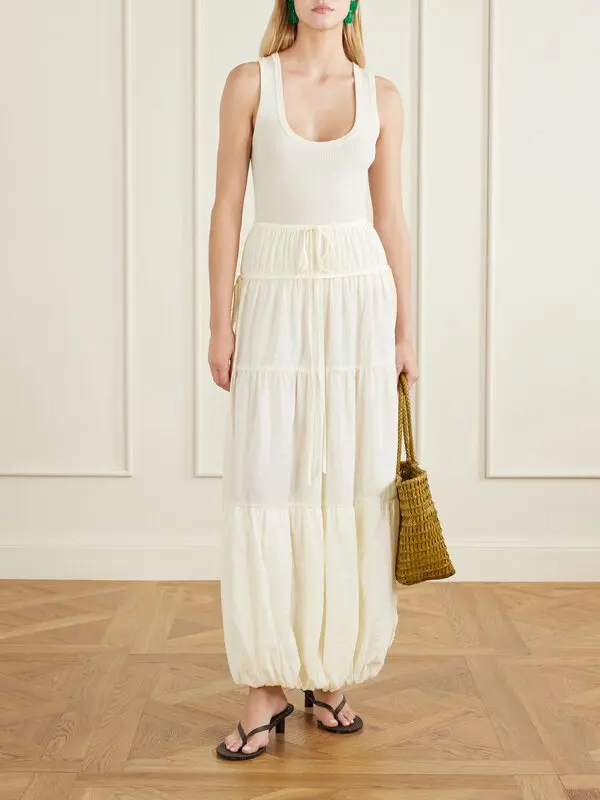 Co Gathered Crepe Bubble Maxi Skirt - Neutrals